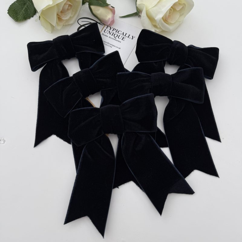 5 Pre-tied Velvet Bows 'Midnight Blue' - Typically Unique